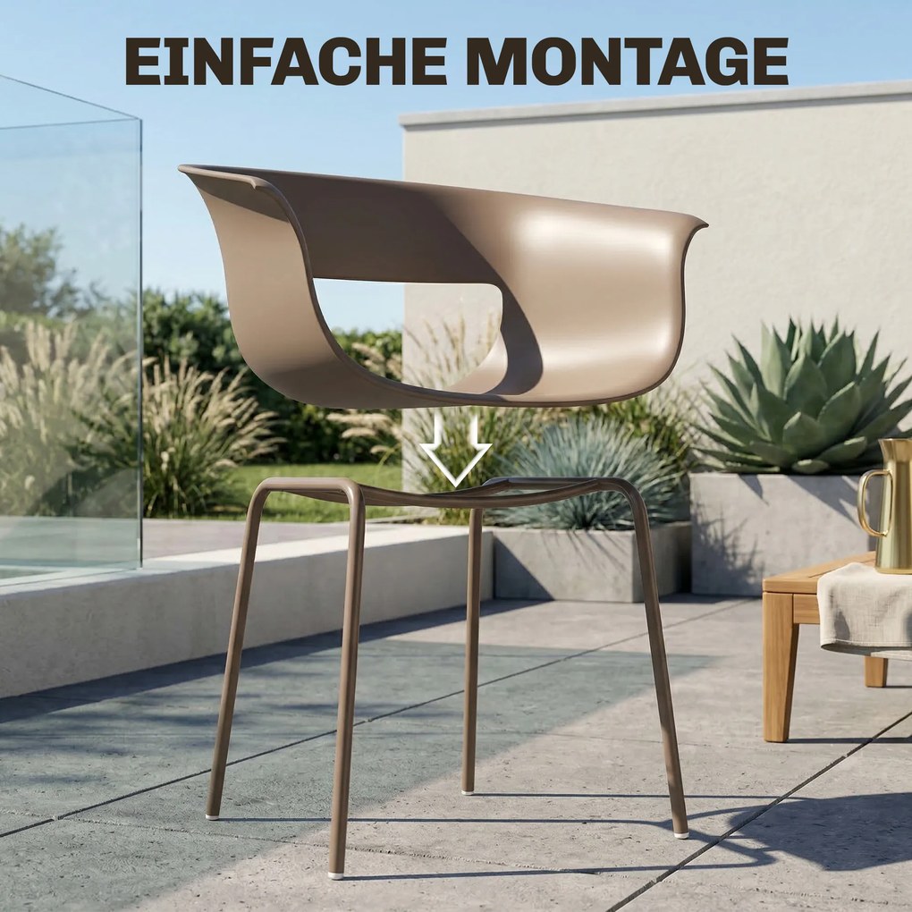Outsunny Zahradní židle 4dílná sada ergonomické balkonové židle s výřezovým designem, područkou, odolné vůči povětrnostním vlivům, antikorozní, káva