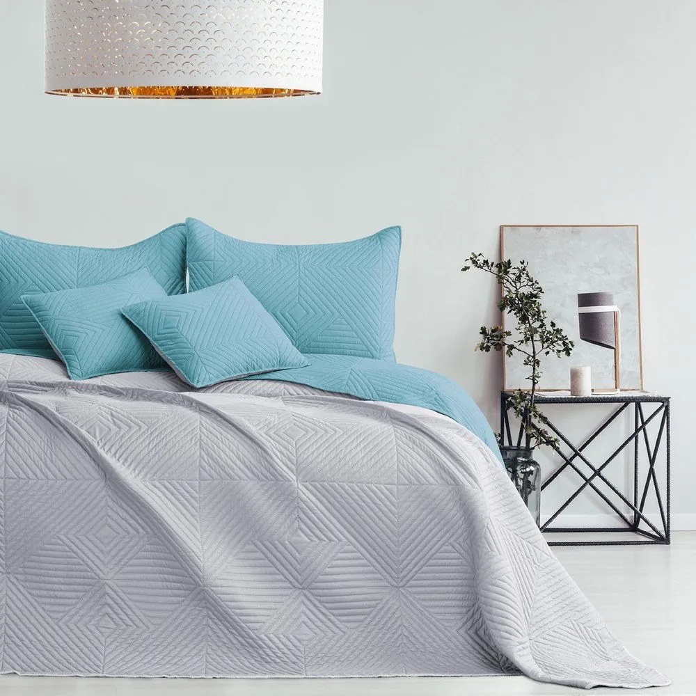Modrý/světle šedý prošívaný přehoz z mikrovlákna 220x240 cm Softa – Restilo