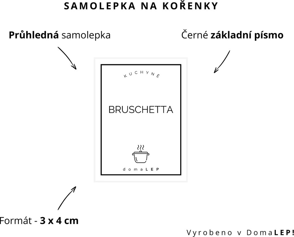 BRUSCHETTA - Samolepka na kořenky 3 x 4 cm - DomaLEP varianta: BÍLÁ - základní písmo