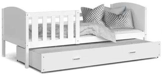 Dětská postel TAMI P2 80x190 cm s bílou konstrukcí v bílé barvě s přistýlkou