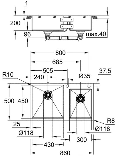 GROHE 31855SD0 - Kuchyňský dřez K700 860 × 500 mm nerez