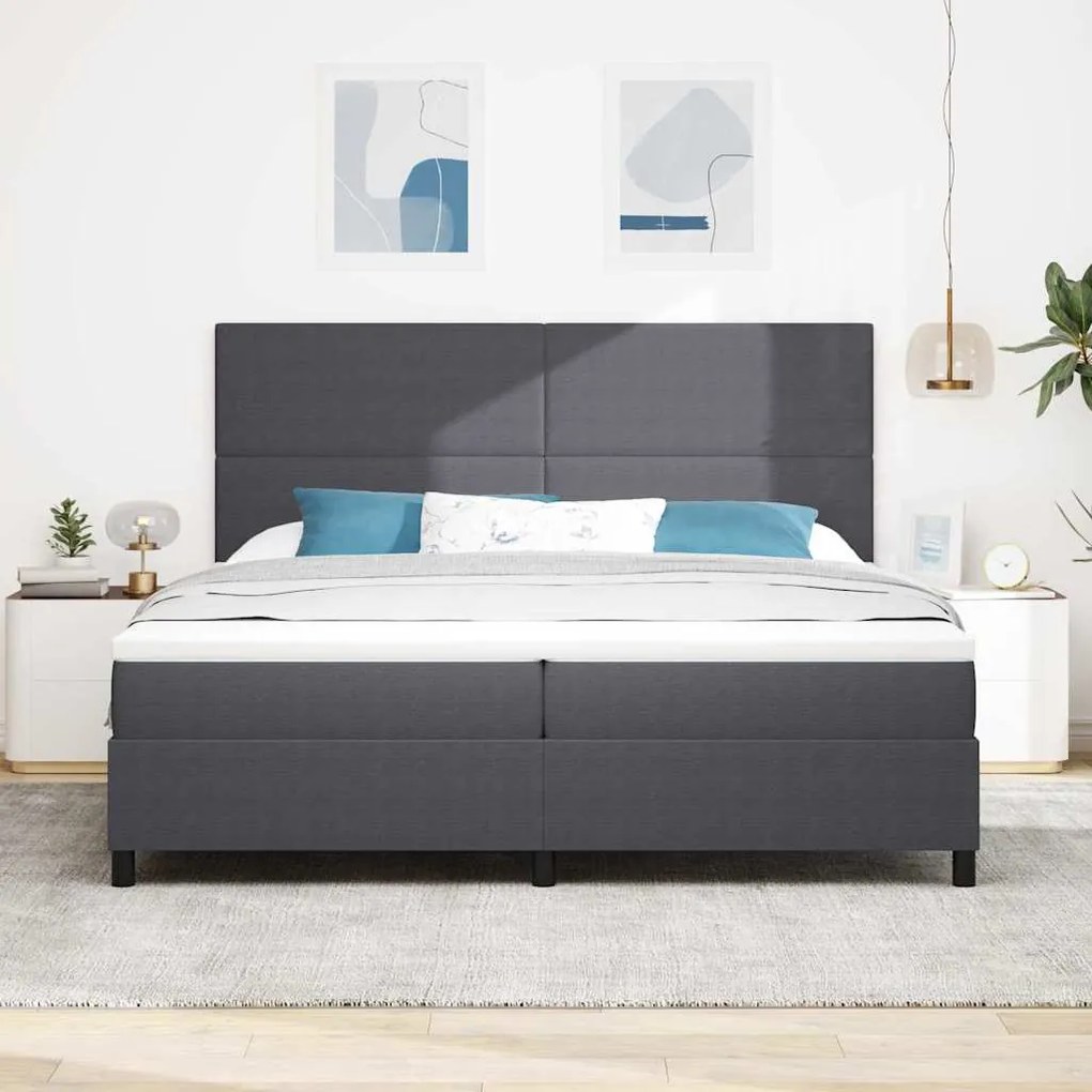 Postel s boxspringem s čelo Tmavě šedá a bílá 200 x 200 cm 3337572