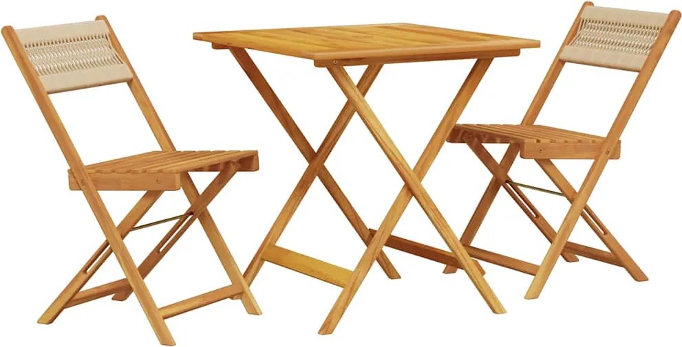 3dílný bistro set béžový polypropylen a masivní dřevo 3281867