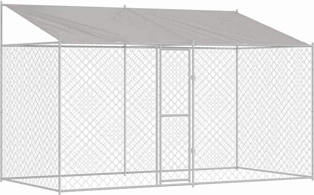 Psí klec s střechou Stříbrná 400 x 200 x 256 cm Ocel a PE 3368301
