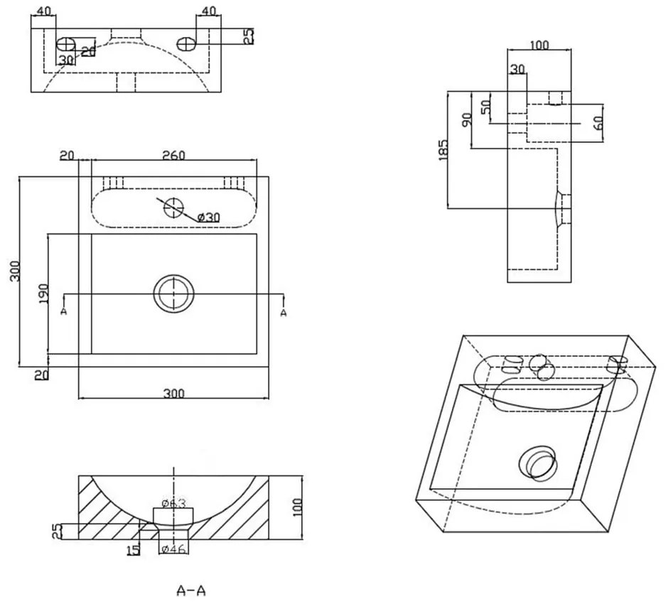 Černé kamenné umývátko 30x30 cm Blok – Sapho