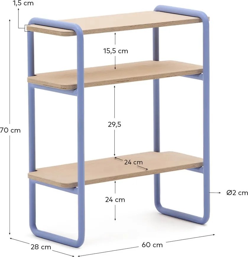 Světle modrá/v přírodní barvě závěsná dětská knihovna v dekoru jasanu 60x70x28 cm Tinn – Kave Home