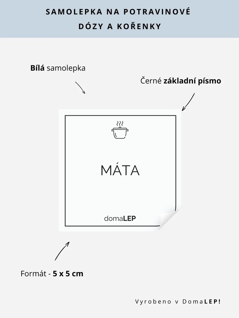 Samolepka na kořenky MÁTA bílá 5 × 5 cm základní písmo