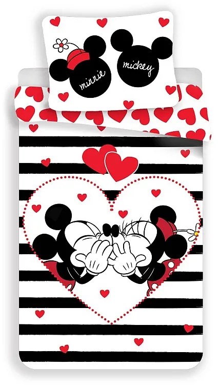 JERRY FABRICS Povlečení Mickey a Minnie stripes Bavlna, 140/200, 70/90 cm