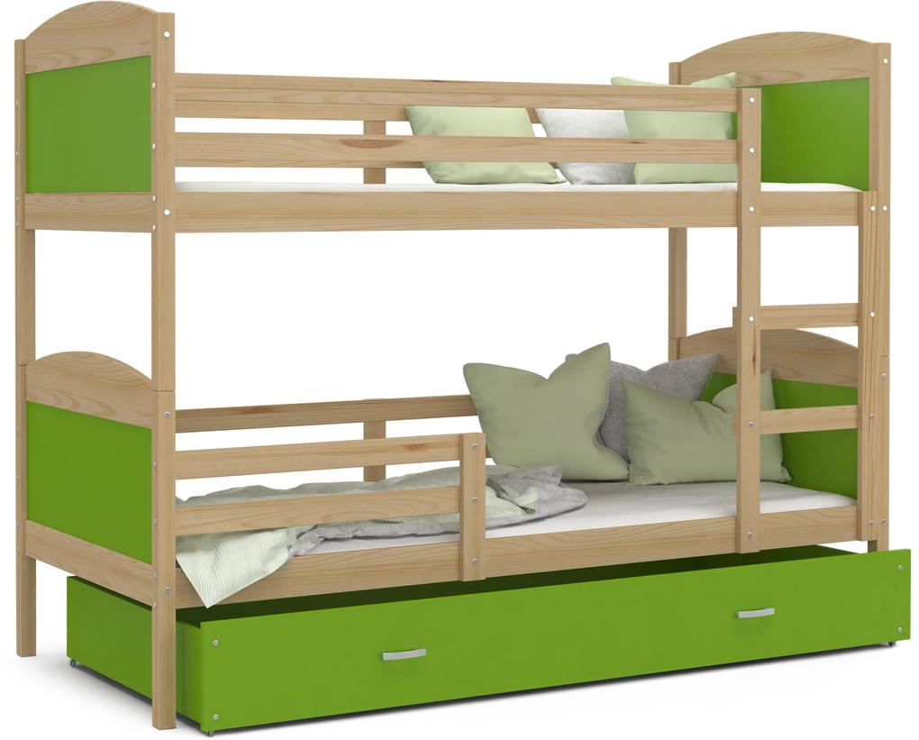 BabyBeds Dětská patrová postel s úložným prostorem MATYÁŠ borovice Velikost postele: 200x90 cm, Barva šuplíku: Grafit