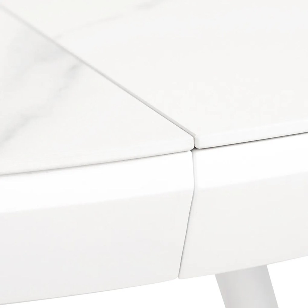 Jídelní stůl 110+40x110 cm, keramická deska bílý mramor, MDF. kov.nohy, bílý mat - HT-409M WT