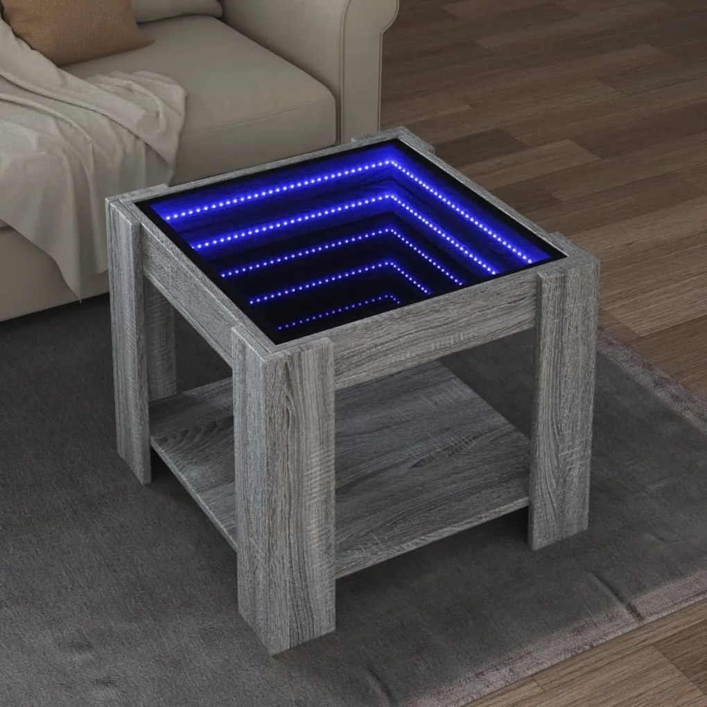 Konferenční stolek s LED šedý sonoma 53 x 53 x 45 cm kompozit