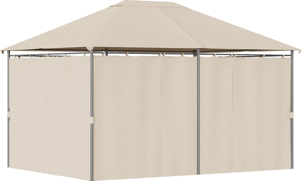 Zahradní altán Outsunny v koloniálním stylu, dvojitá střecha, odnímatelné boční závěsy, 4x3x2,72 m, khaki | Aosom