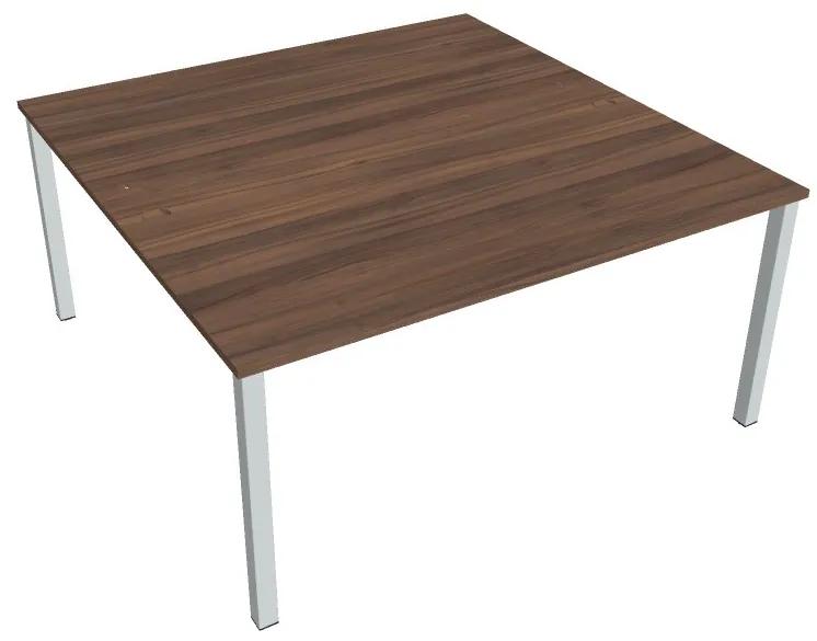 Dvojstůl pracovní rovný 160×160 cm - Hobis Uni USD 1600 Dekor stolové desky: ořech, Barva nohou: Stříbrná