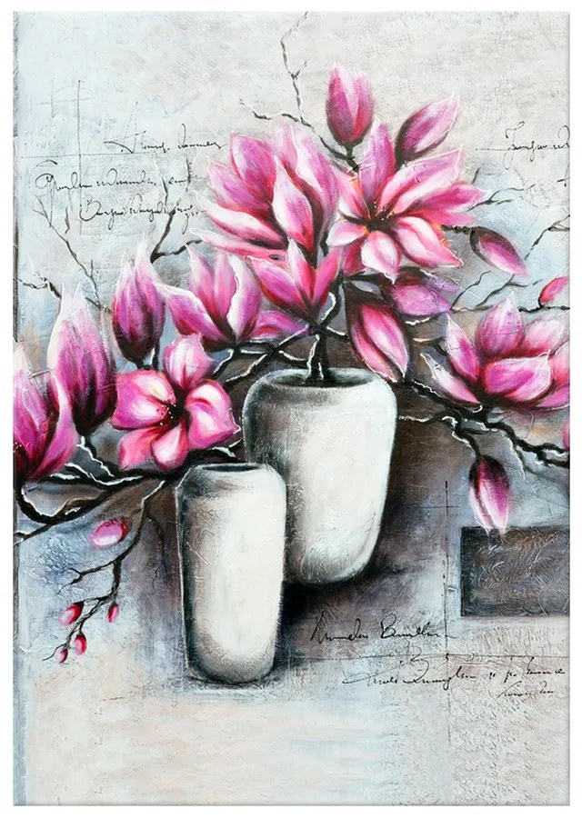 Gario Ručně malovaný obraz Růžové magnolie ve váze Rozměry: 120 x 80 cm