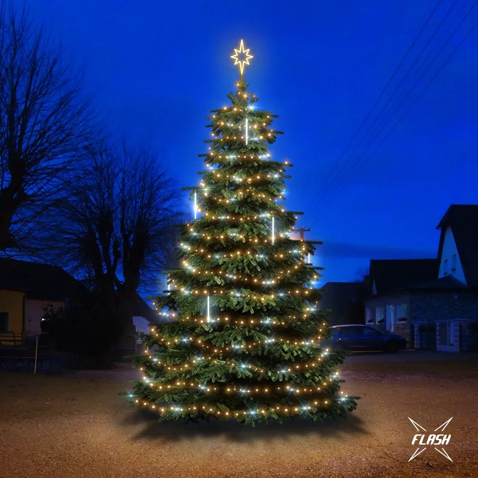 LED světelná sada na stromy vysoké 6-8m, teplá bílá s Flash, s padajícím sněhem