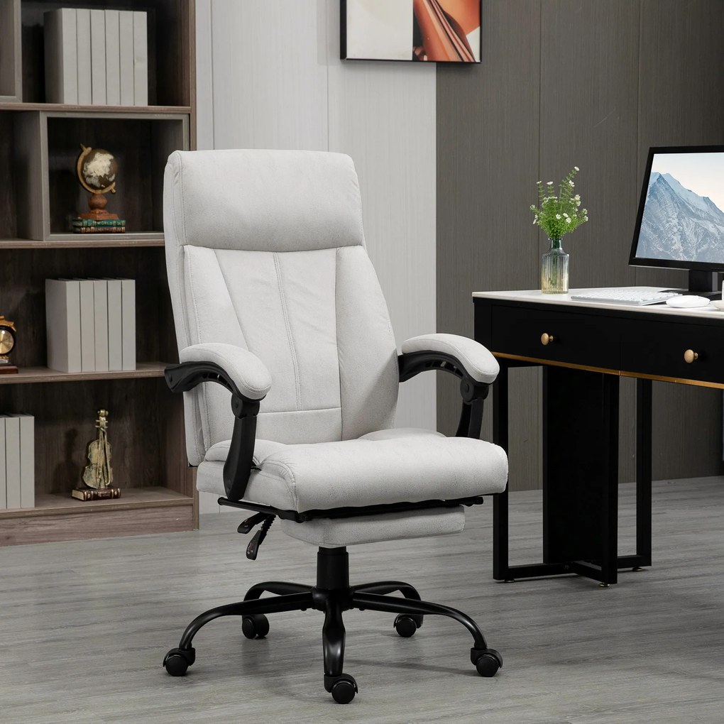 Kancelářská židle Vinsetto s masážní funkcí, ergonomická manažerská židle s výškově nastavitelnou opěrkou nohou, světle šedá pro kancelář a domácí ka…