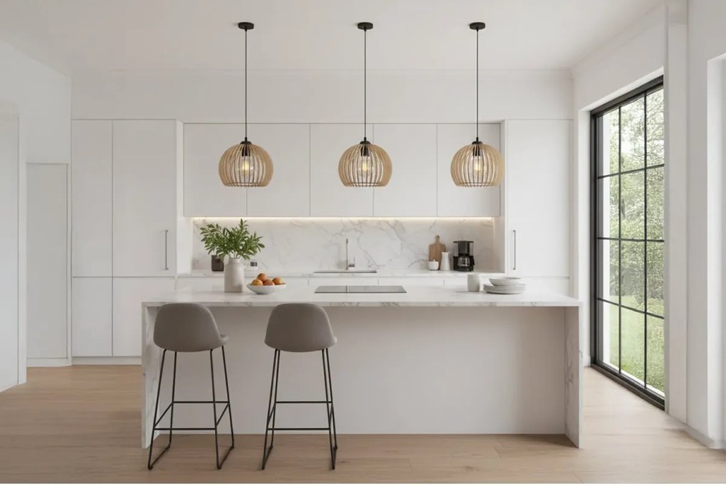 Závěsné svítidlo Timber 6, 1x dřevěné stínítko, (fi 21 cm)