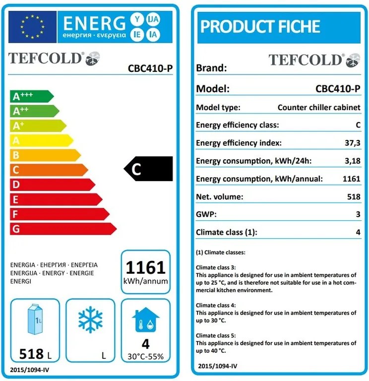 Chladicí minibar TEFCOLD CBC 410 4 dvěřový, š. 255 cm, plné dveře + 2letá plná záruka (IČ)