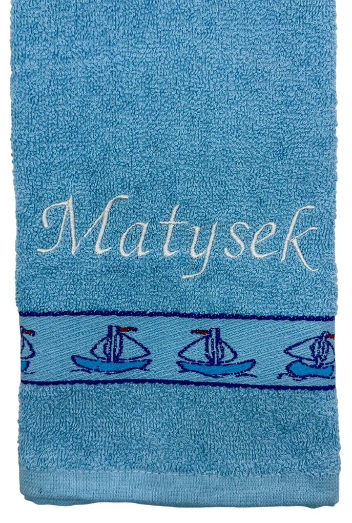 Modrý dětský ručník s vlastním textem - Lodě 30 x 50 cm