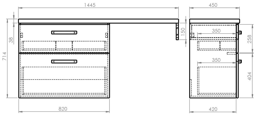 Aqualine VEGA sestava koupelnového nábytku, š. 145 cm, bílá/dub platin - VG083-02
