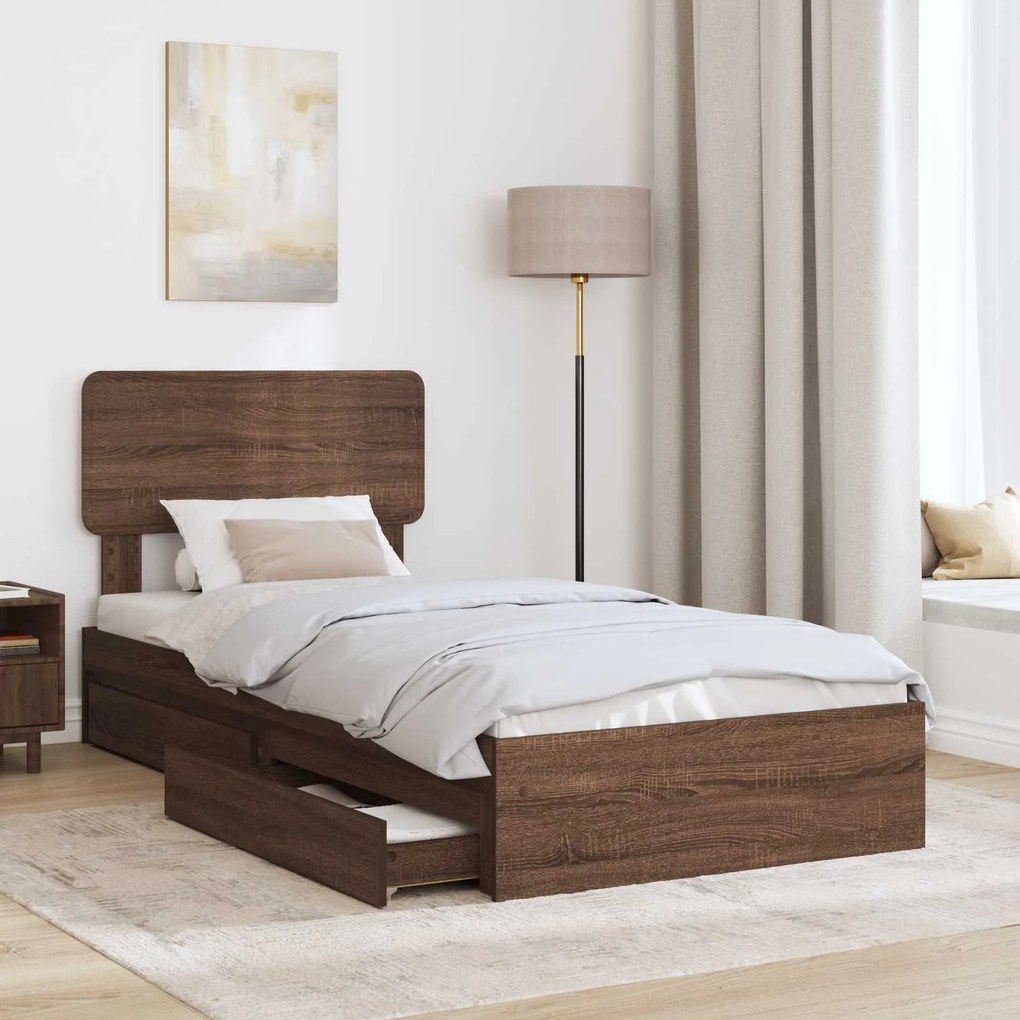 Postel s úložným prostorem se zásuvkou Hnědý dub 75 x 190 cm 3412331