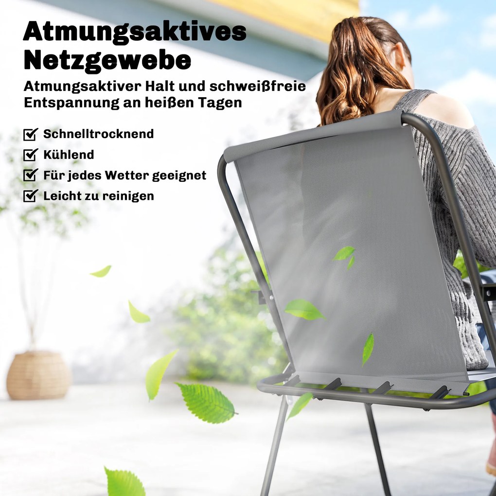 Outsunny Sada zahradního nábytku sedací souprava 119 x 68 cm skleněný stůl se 6 skládacími židlemi slunečník vzor vodní vlna šedá