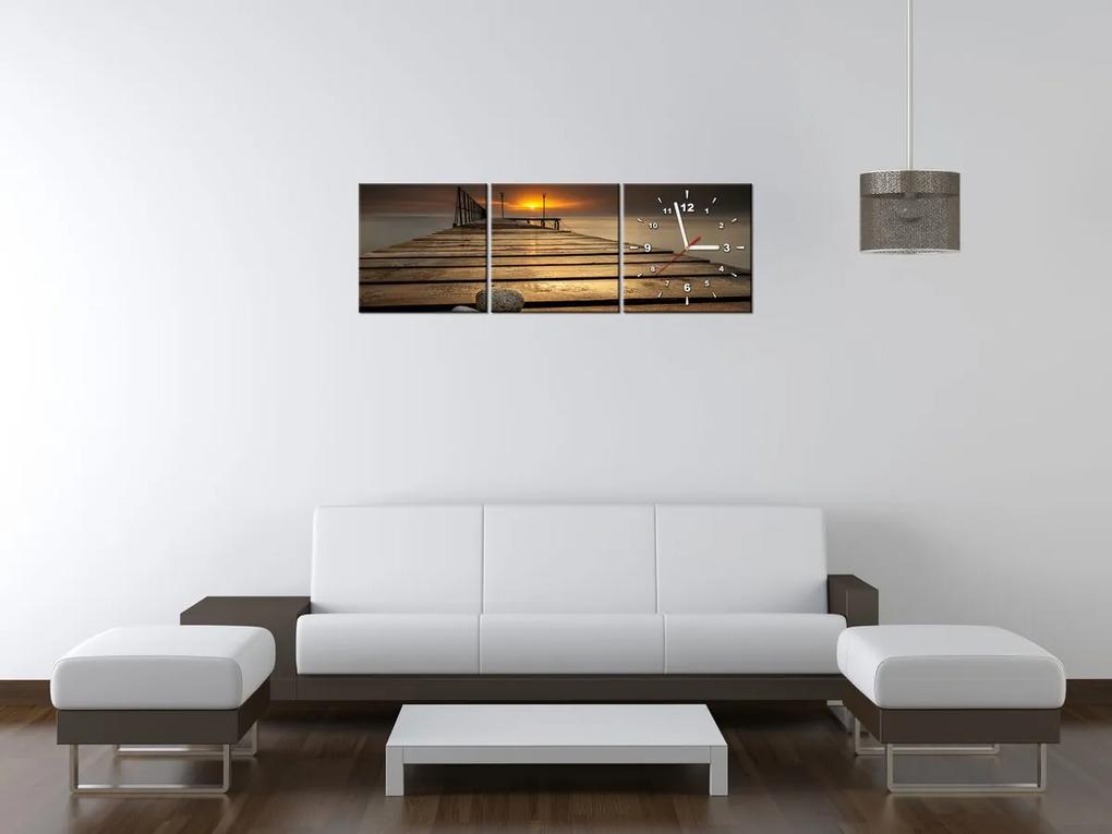 Gario Obraz s hodinami Nádherné ráno při molu - 3 dílný Rozměry: 90 x 70 cm
