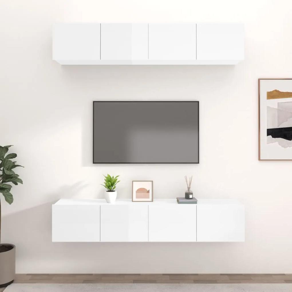TV skříňky 4 ks bílé vysoký lesk 80x30x30 cm kompozitní dřevo - Default Title