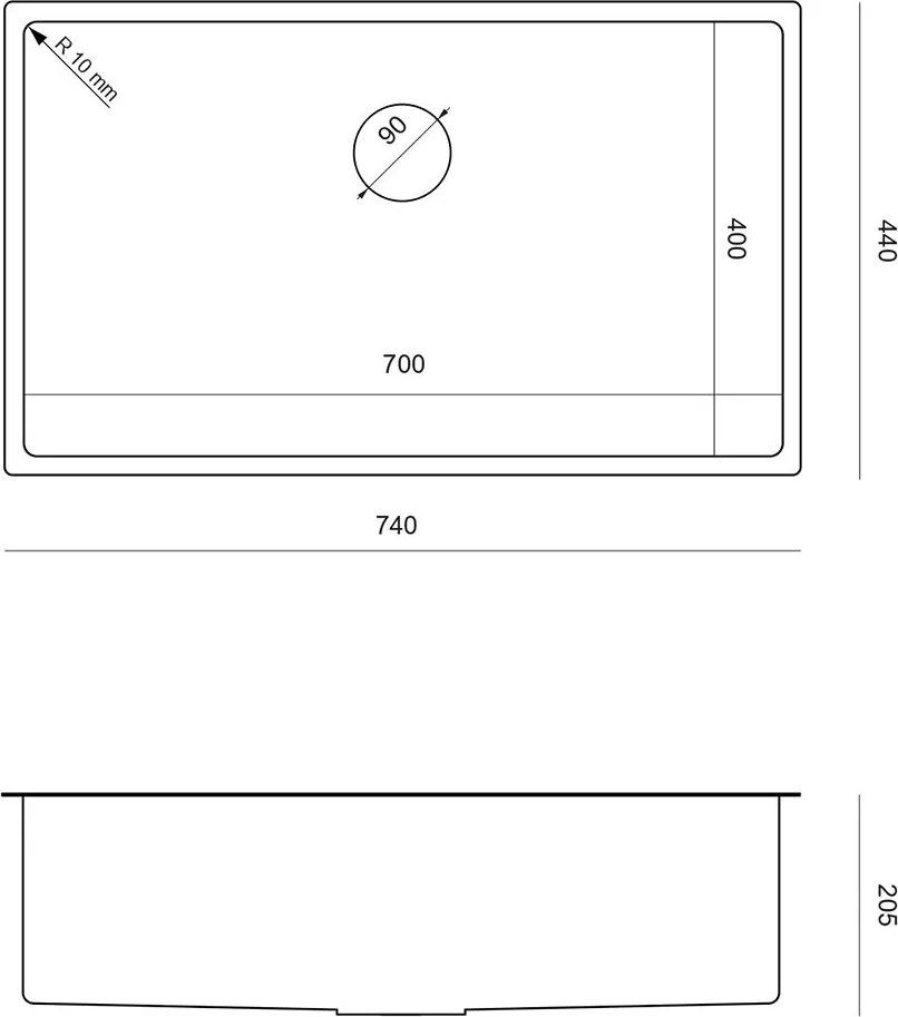 Quadron ANTHONY, ocelový dřez 740x440x205 mm, broušená ocel, ZLE-90056