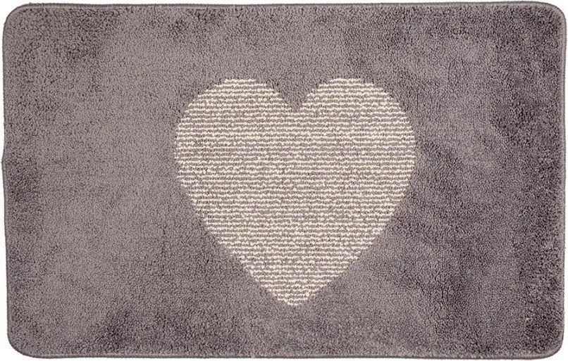 Šedá koupelnová předložka se srdíčkem - 78*48*1 cm