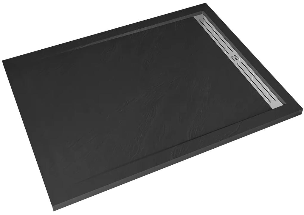 CERANO - Sprchová vanička obdélníková Docia - sifon + nerezový kryt - černá matná - 160x80 cm