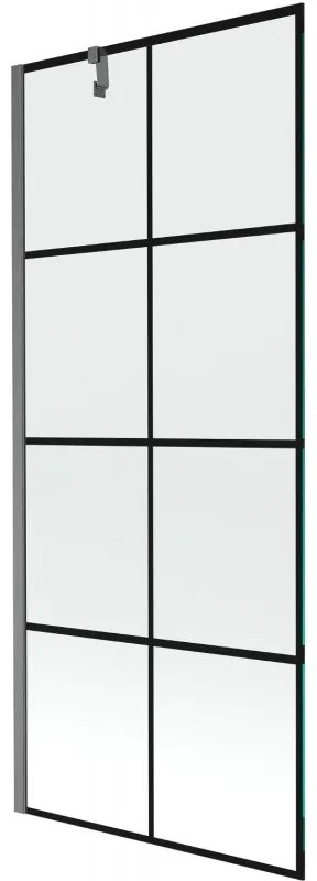 Mexen Next, 1-křídlová vanová zástěna 80 x 150 cm, 6mm čiré sklo - černý vzor, broušený grafit, 895-080-000-00-77-66