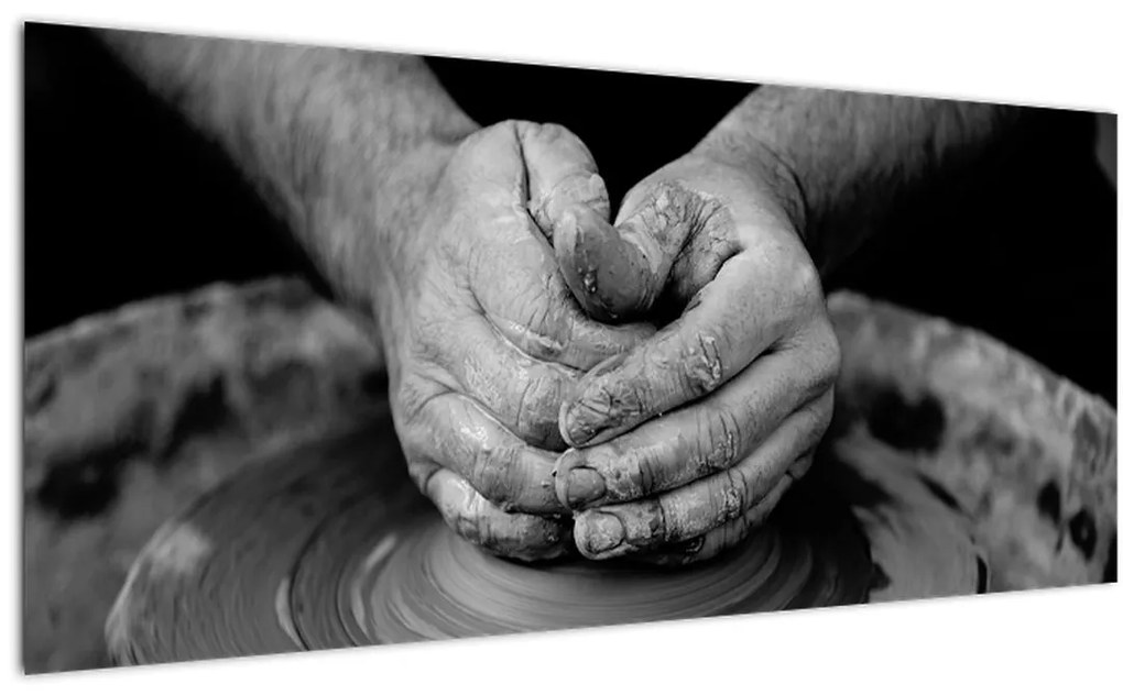 Černobílý obraz - výroba keramiky (100x40 cm), 40 dalších rozměrů