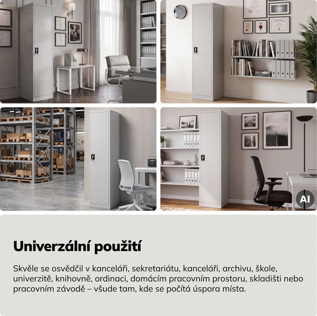 Skříň na spisy kartotéková na klíč šedá, 450x1850x600 mm: ALEX D600