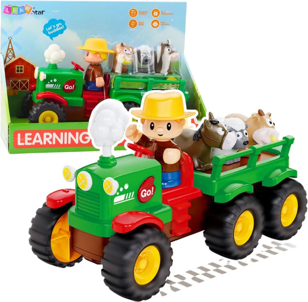 LEAN Toys Interaktivní vzdělávací traktor pro batolata – zvířátka, světla, zvuky