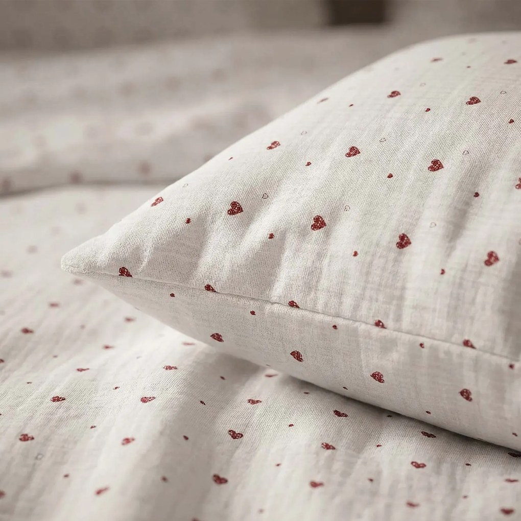 Mušelínové prodloužené povlečení Srdíčka Velikost: 140 x 220 + 70 x 90