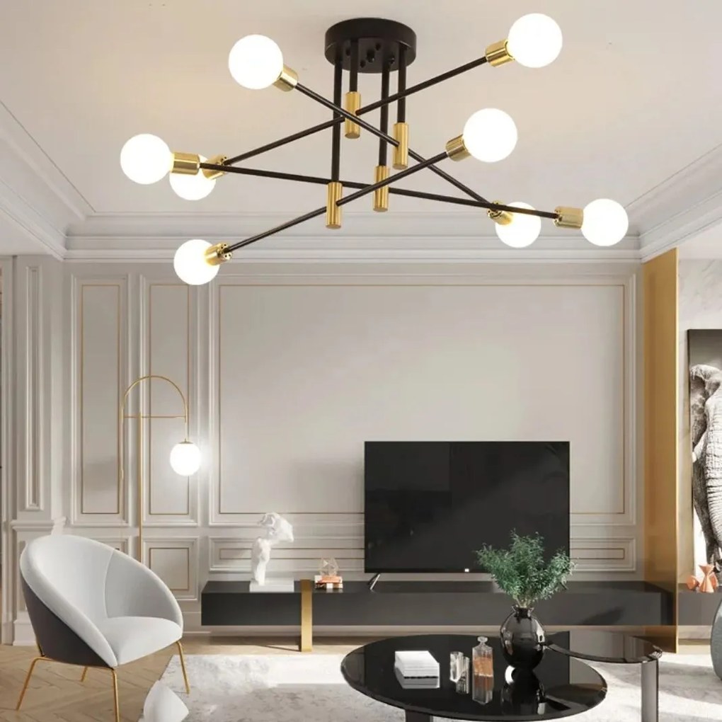 Toolight, moderní stropní svítidlo 8xE27 APP733-8C, černá-zlatá,