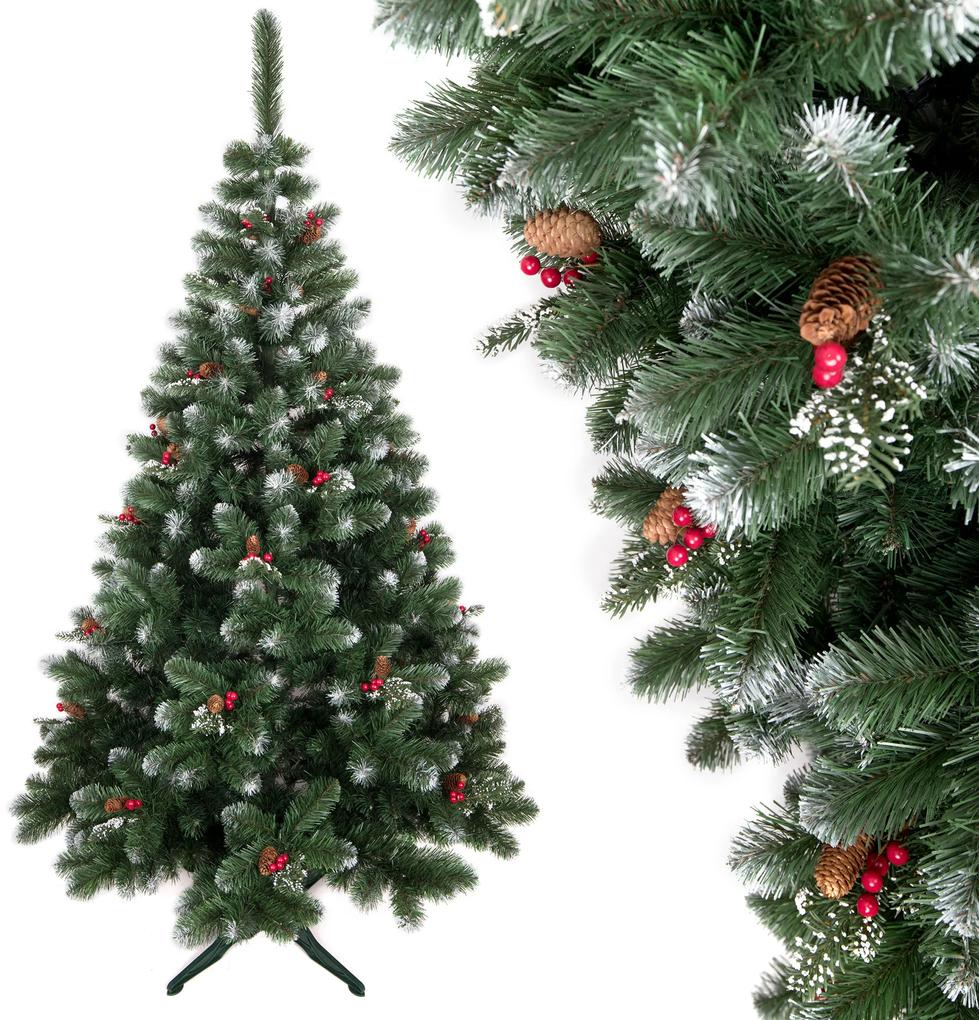 Umělý vánoční stromek jedle s červenou jeřabinou a šiškami 180 cm