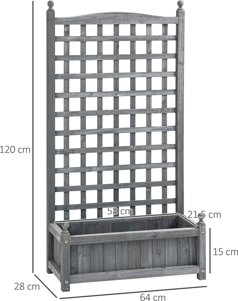 Outsunny Vyvýšená zahradní bedýnka s treláží – Dřevěná treláž s podporou pro popínavé rostliny, 64 x 28 x 120 cm