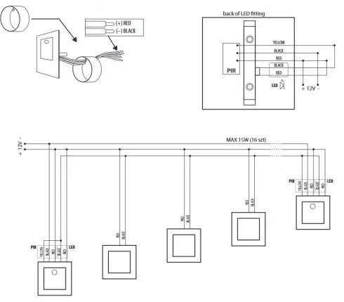 Orientační svítidlo 12V Kanlux APUS LED PIR WW 3000K teplá bílá s pohybovým čidlem 27370
