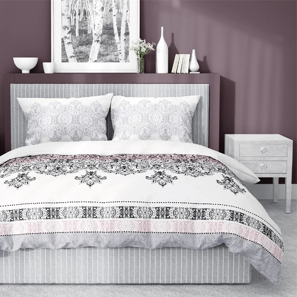 Detexpol Bavlněné povlečení 220x200 Glamour bílé růžové ornamenty orientální 3833 A Bavlna 88