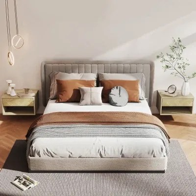 HOMCOM Sada 2 moderních závěsných nočních stolků s šuplíkem a otevřenou přihrádkou, 37x32x21 cm, přírodní dřevo