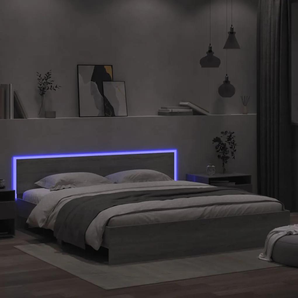 Rám postele s čelem a LED osvětlením šedý sonoma 200 x 200 cm - Default Title