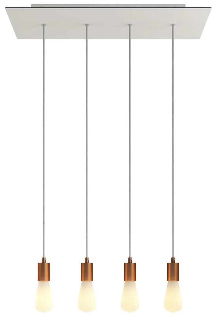 creative cables Závěsná lampa se 4 světly, s obdélníkovým XXL baldachýnem Rose-one, textilním kabelem a kovovými komponenty Barva: Hladký mosazný dibond