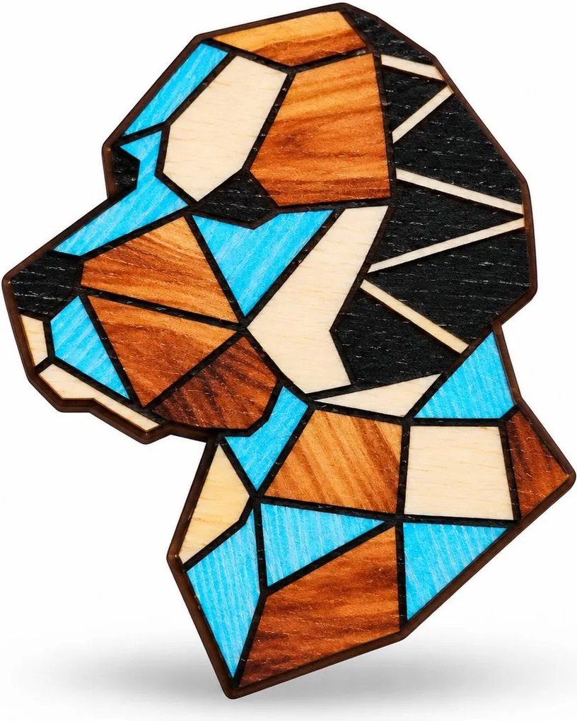 AMADEA Dřevěná brož barevná - motiv hlava psa, 6x5 cm, český výrobek
