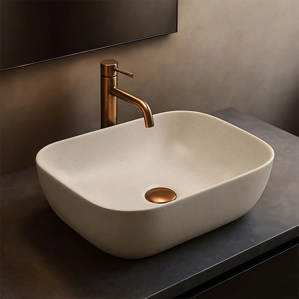 Rea Belinda Sandy, umyvadlo na desku 465x300x135 mm, imitace kamene-béžová, REA-U4000