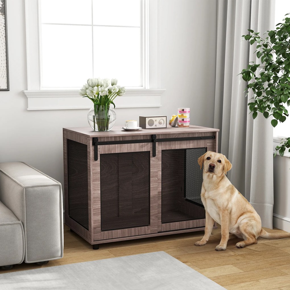 PawHut Přepravka pro psy, přepravní box pro psy, ústupový box pro domácí zvířata, uzamykatelné dveře, 98 x 60 x 78 cm, světle hnědá barva