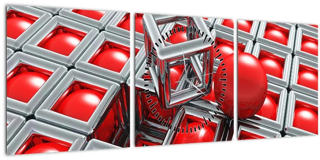 Obraz - 3D metalická abstrakce (s hodinami) (90x30 cm)