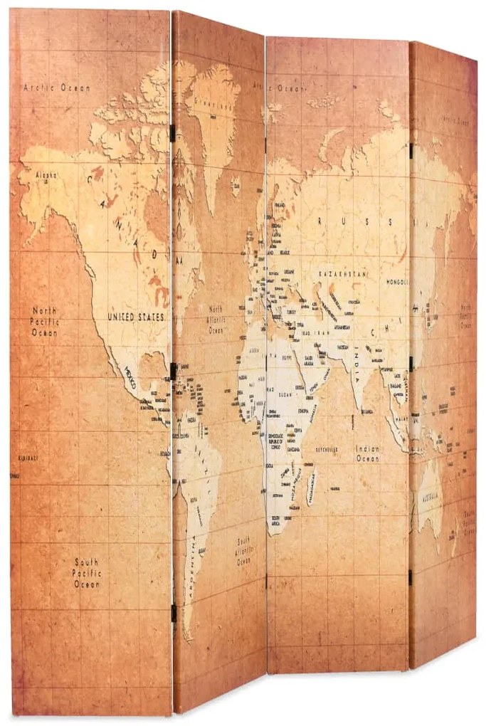 vidaXL Marketos Skládací paraván 160 x 170 cm Mapa světa žlutý