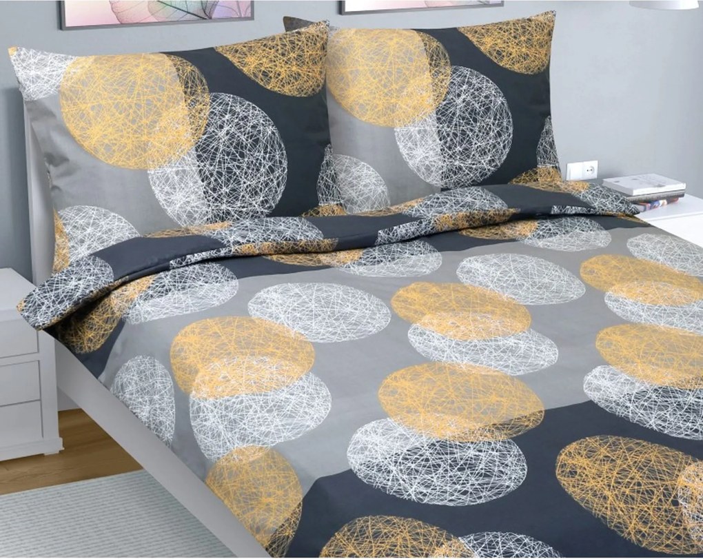 Bavlněné povlečení na dvoudeku Oranžová,Šedá 90/865 - 1ks 200x220 cm. 2ks 70x90 cm (200 cm šířka x 220 cm délka prodloužená)
